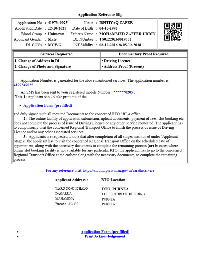 DL Services Acknowledgement | PDF | Transport Safety | Driving