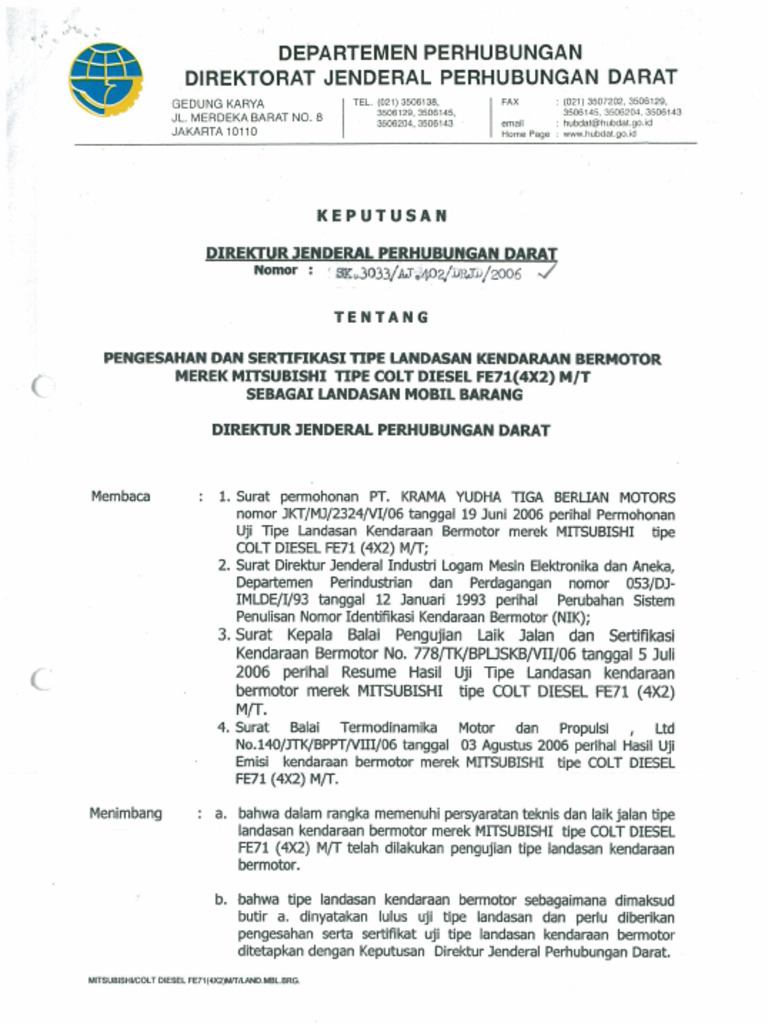 Fe71 Sk Ta 3033 Mitsubishi Colt Diesel Fe71 4x2 Mt | PDF