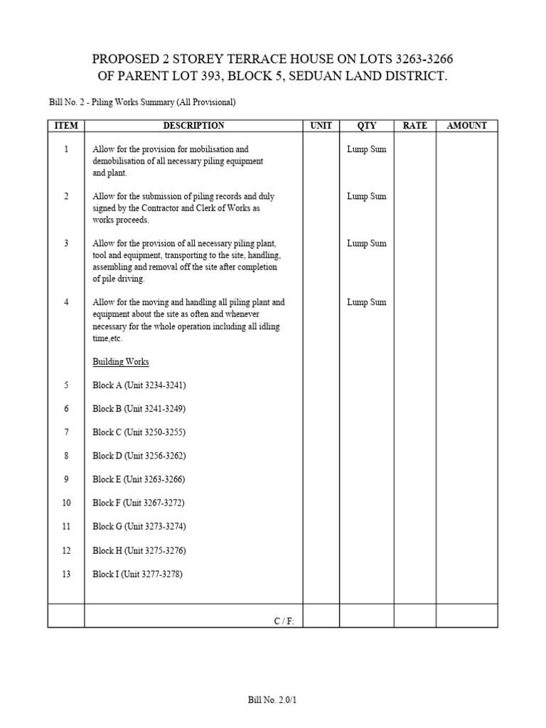 Piling Works Summary for Terrace House | PDF