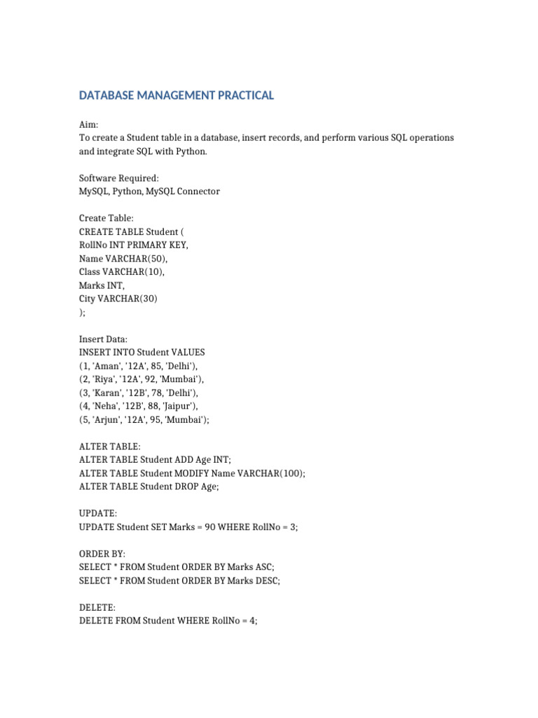 Database Management Practical | PDF
