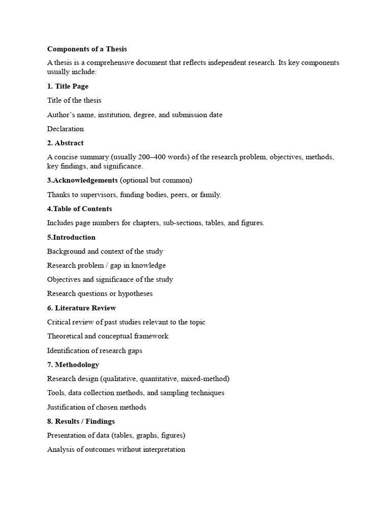 Components of a Thesis | PDF | Note (Typography) | Citation