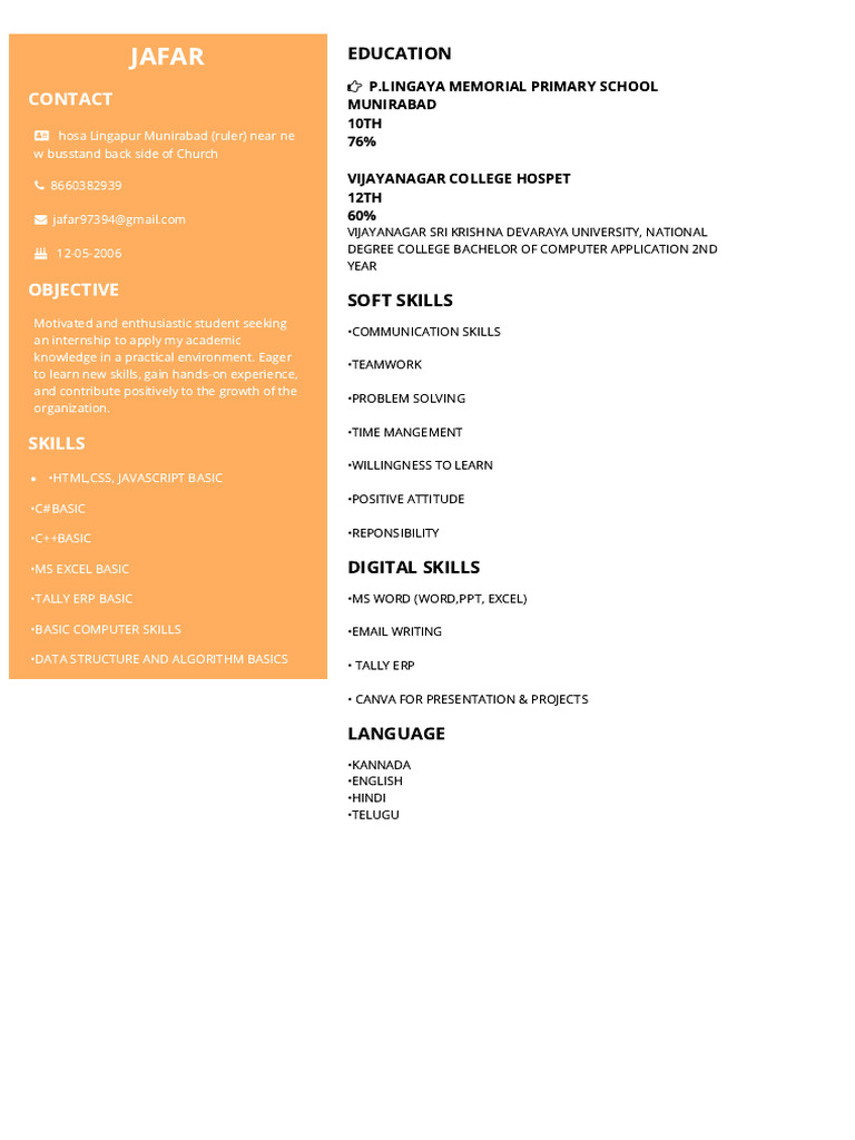 Student Internship Application Resume | PDF