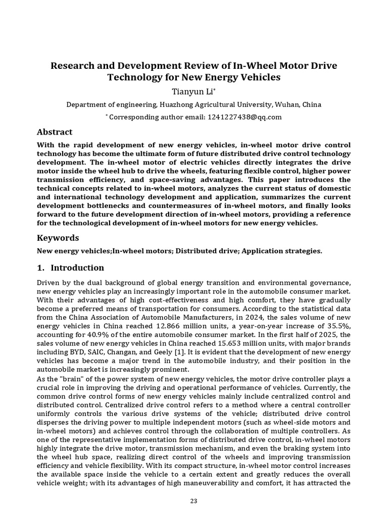 Research and Development Review of In-Wheel Motor | PDF | Electric ...