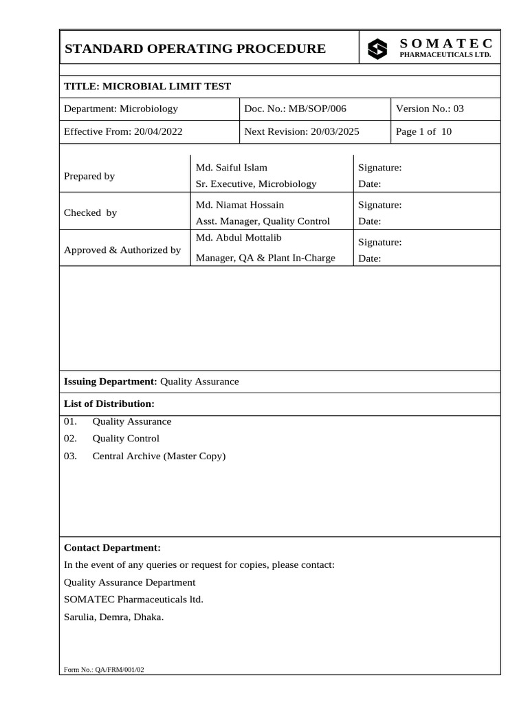 MBSOP006 | PDF | Colony Forming Unit | Microbiology
