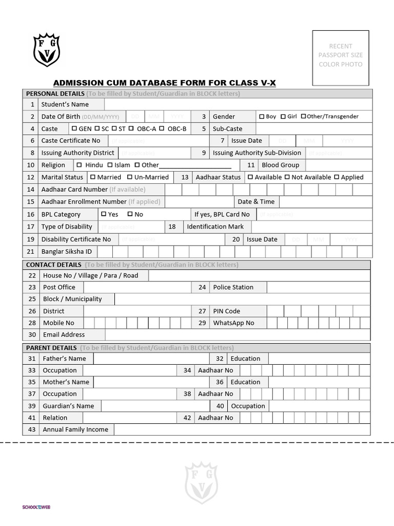 Student Adm Form V X 26-12-2025 | PDF | Government And Personhood ...