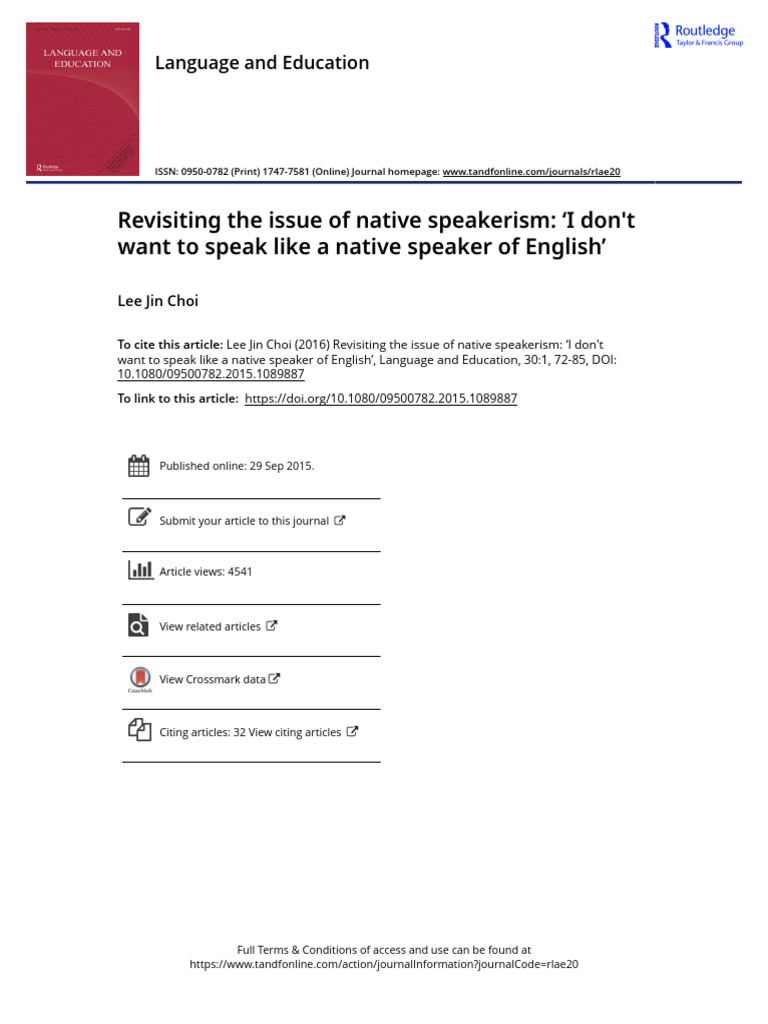 Revisiting the Issue of Native Speakerism I Don t Want to Speak Like a ...