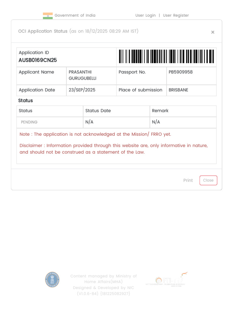 OCI Application Status Tracker | PDF