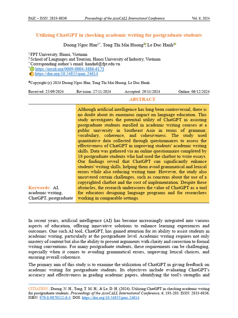 Utilizing ChatGPT in Checking Academic Writing for (1) | PDF ...