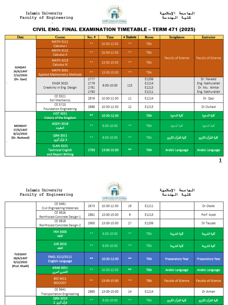 Final Examination Timetable 471 V2 | PDF | Mathematics | Science