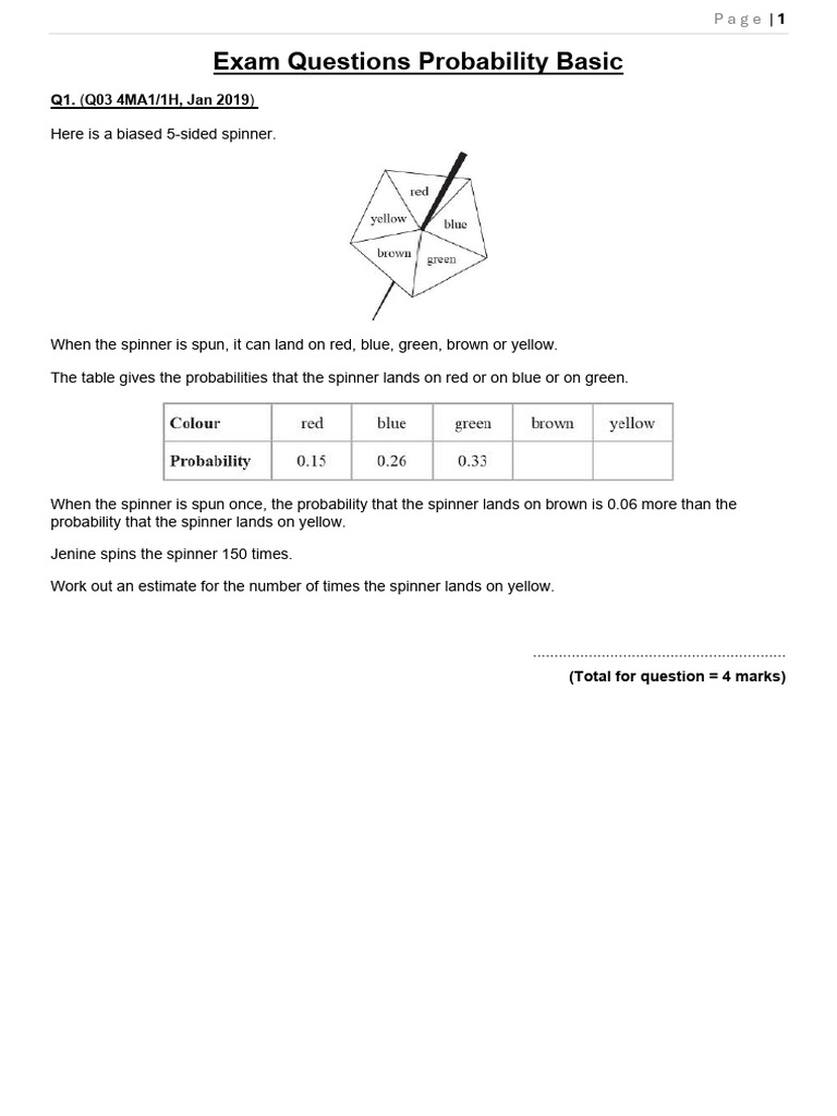 Probability Exam Questions and Solutions | PDF | Spinning (Textiles) | Tea