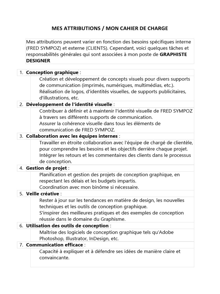Attributions du Graphiste Designer | PDF
