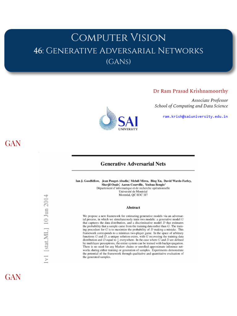 CV 46 Generative Adversarial Networks | PDF | Cognitive Science | Computing
