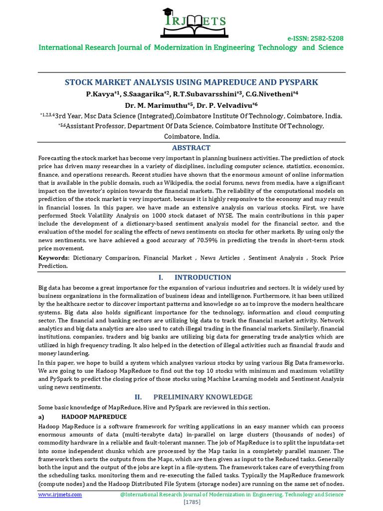 Stockmarket Analysis Using Map Reduce and Py Spark | PDF | Apache Spark ...