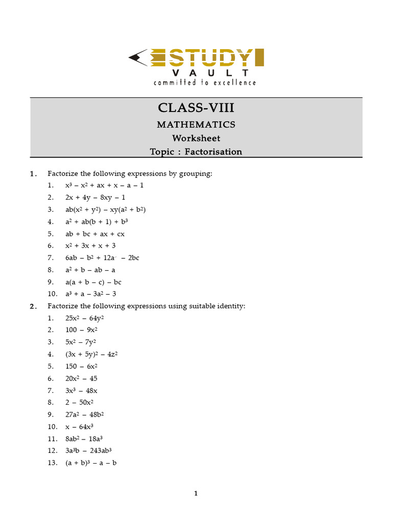 613632175 VIII Worksheet 2 Factorisation Maths GGN | PDF | Chess ...