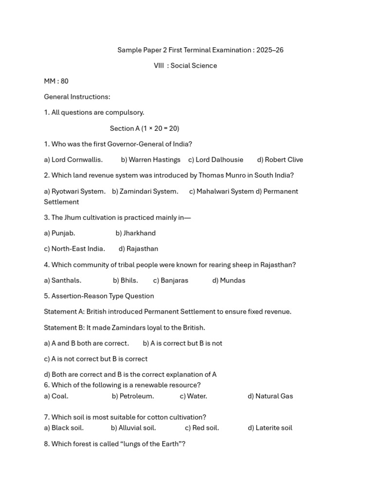 viii sample Paper 2 S.Sc | PDF