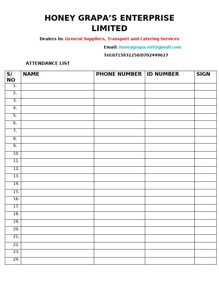 Honey Grapa's Enterprise Attendance List | PDF