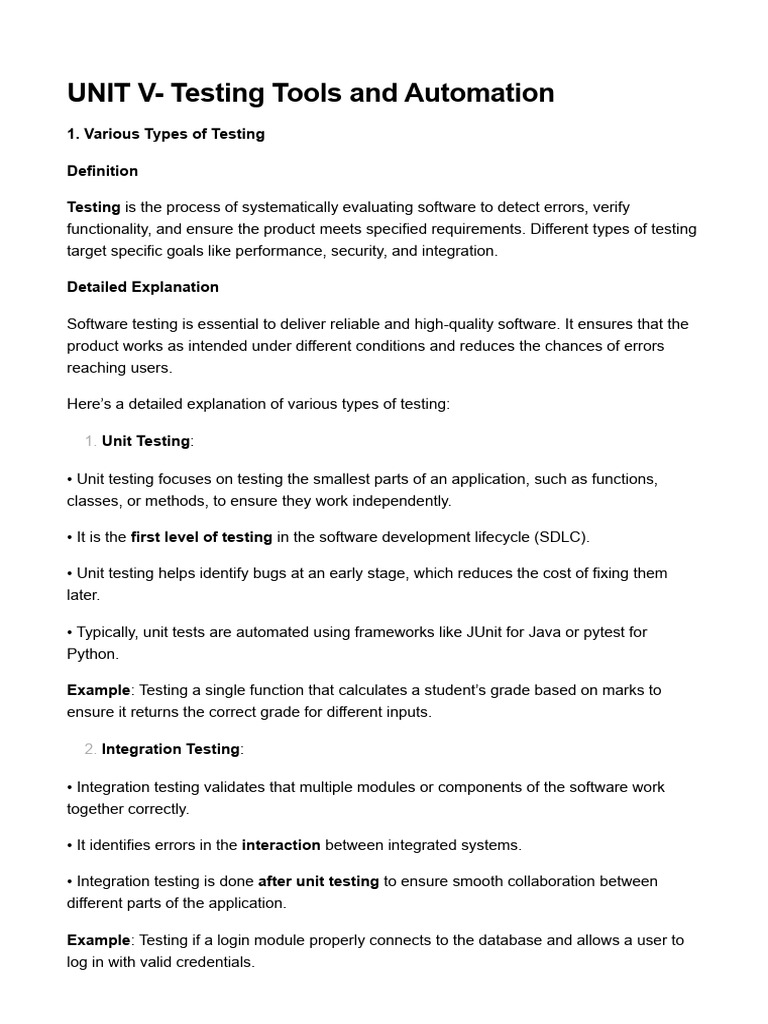 UNIT V - Testing Tools and Automation | PDF | Selenium (Software ...