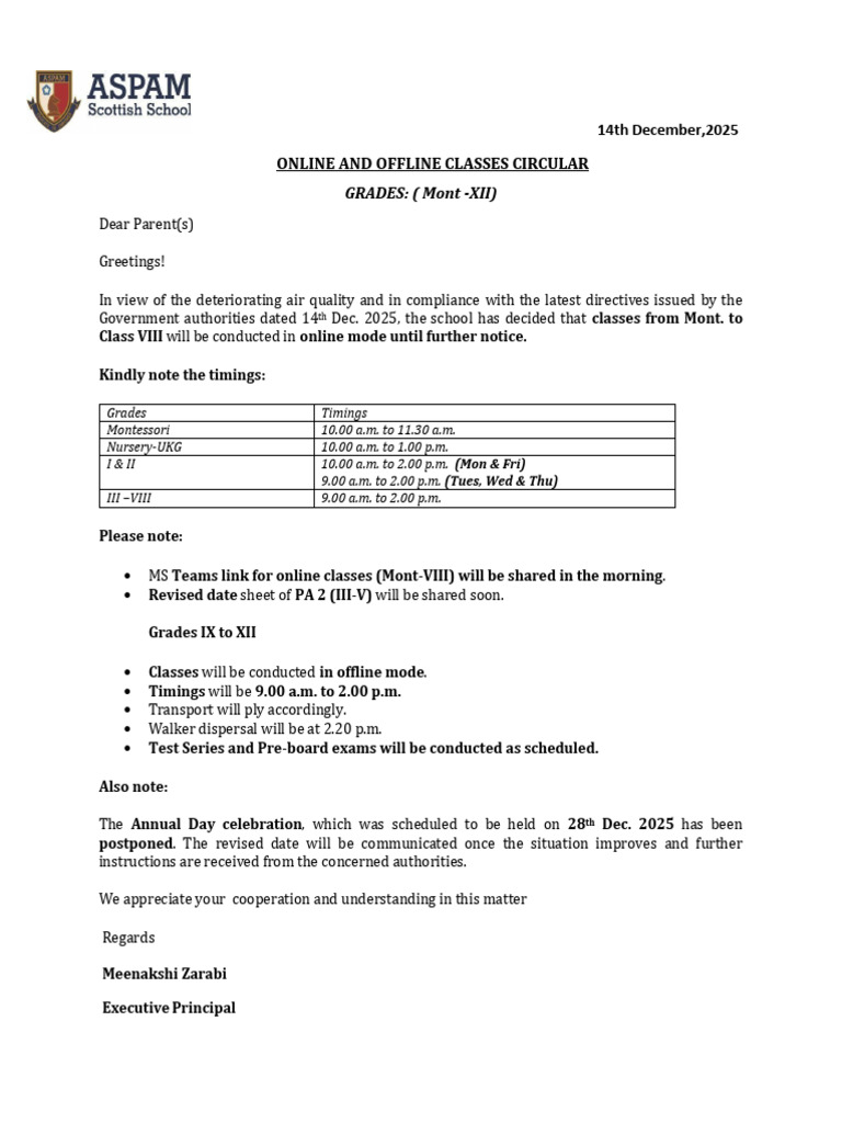72 Online & Offline Classes Circular | PDF