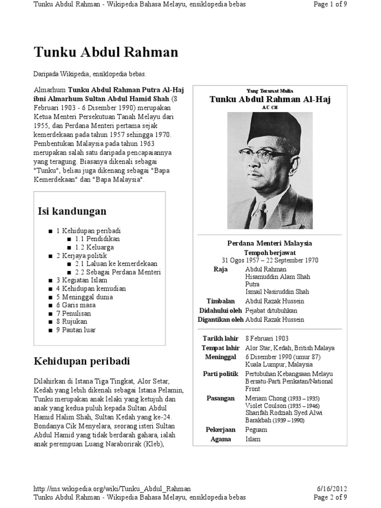 Tunku Abdul Rahman | PDF