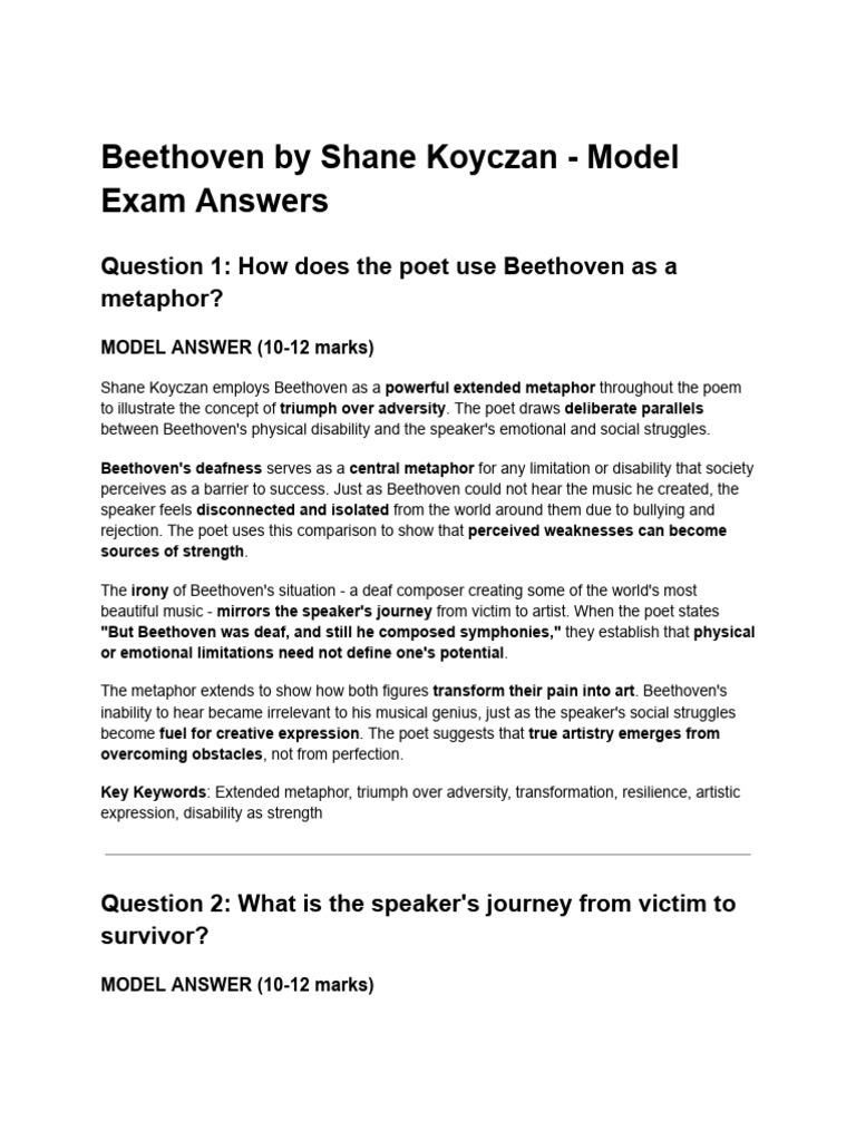 Beethoven Metaphor in Koyczan's Poem | PDF | Metaphor | Psychological ...