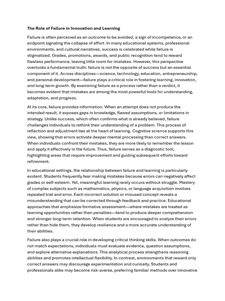 The Role of Failure in Innovation and Learning | PDF | Entrepreneurship ...