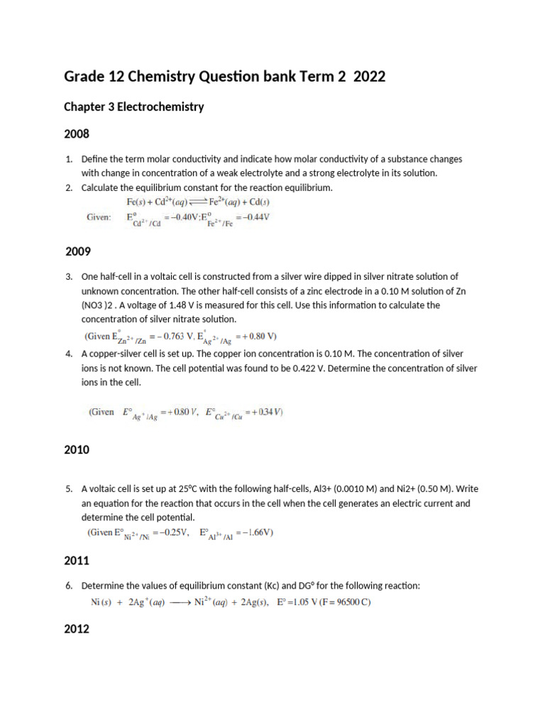 Grade 12 Chemistry Term 2 Question Bank | PDF | Transition Metals | Amine