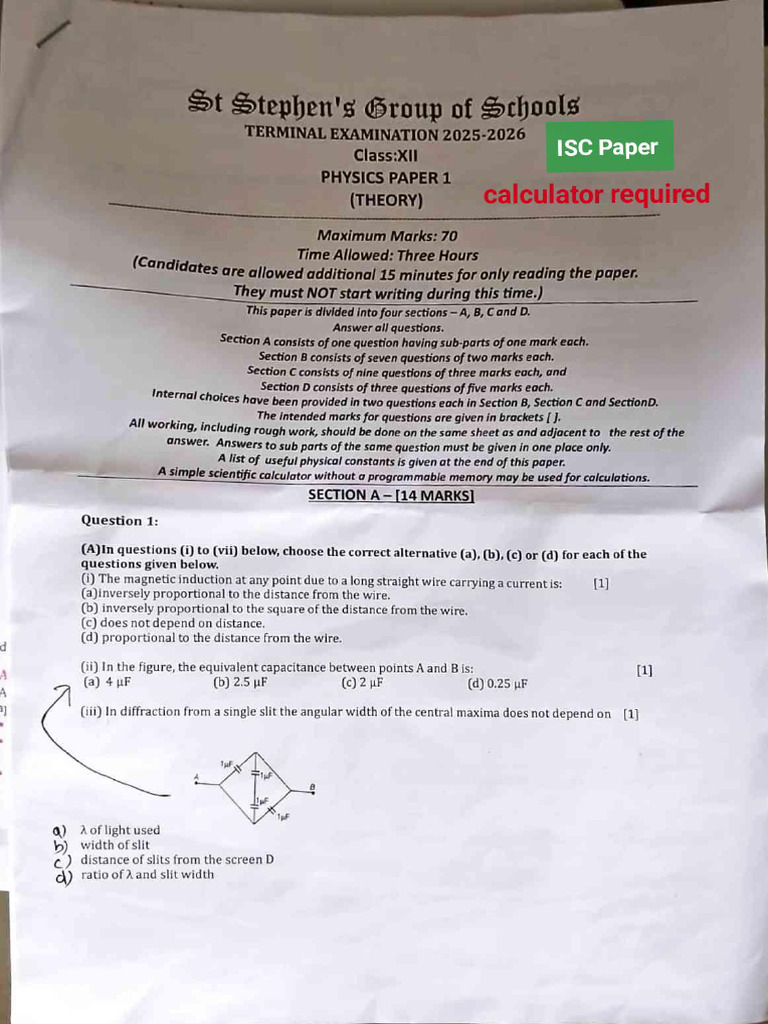 ST - Stephen's Group of Schools (ISC) | PDF | Diffraction | Electrical ...