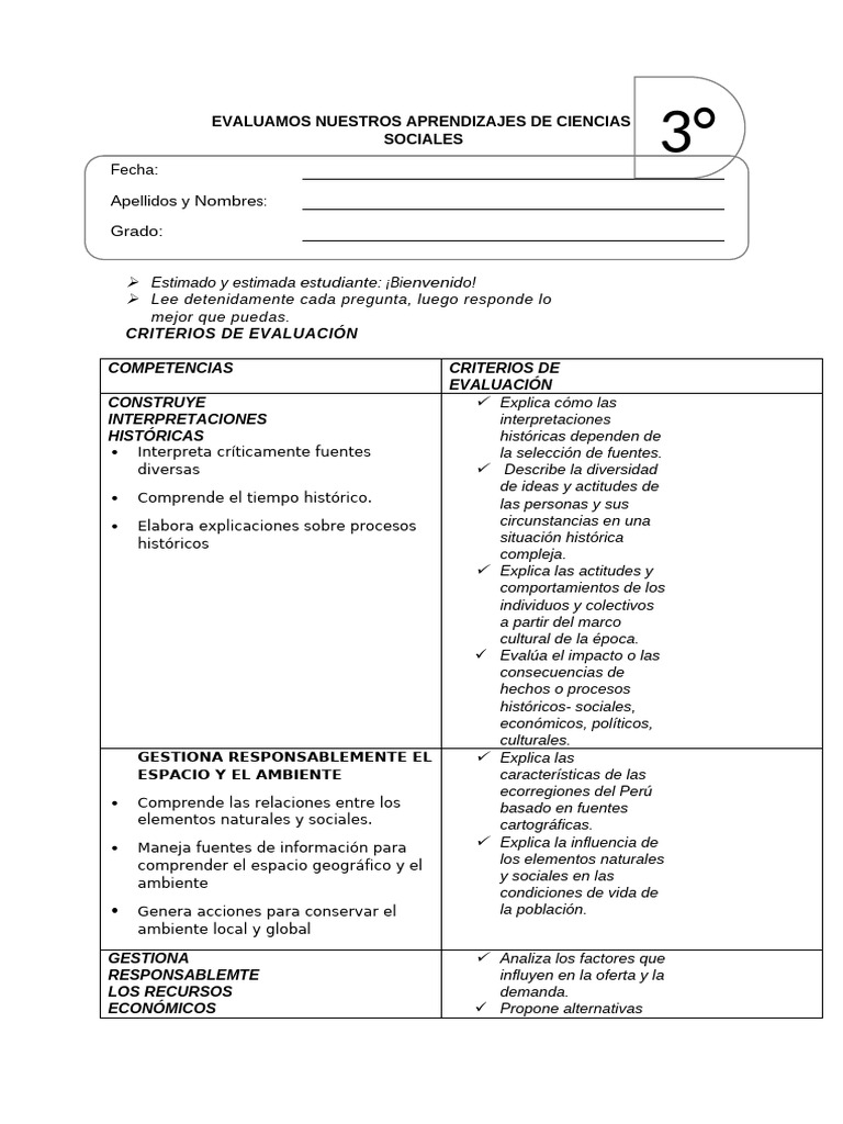 EVALUACIÓN DE RECUPERACIÓN 2025-CCSS 3 sec | PDF | Perú | España