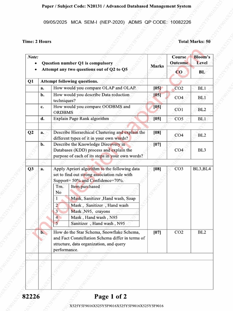 MCA SEM I Advance Database Management System QP_merged | PDF ...