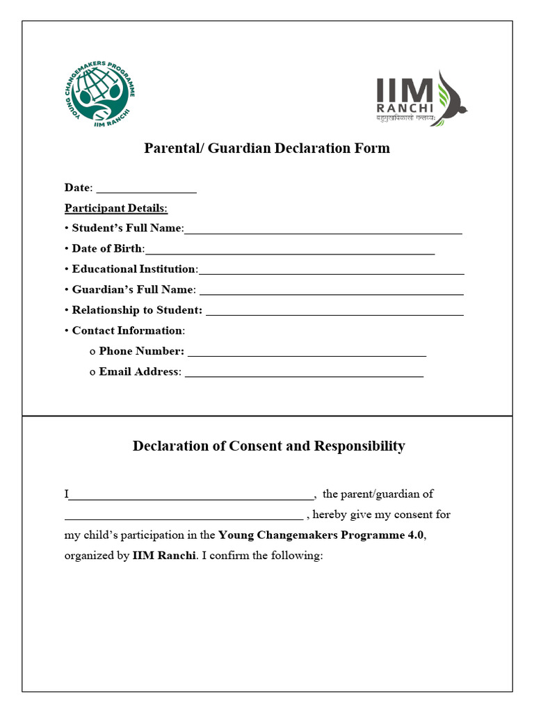 Parental - Guardian Declaration Form 4.0 | PDF