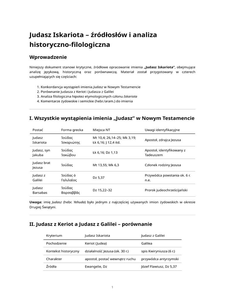 Judasz Iskariota - Analiza Filologiczna I Historyczna | PDF