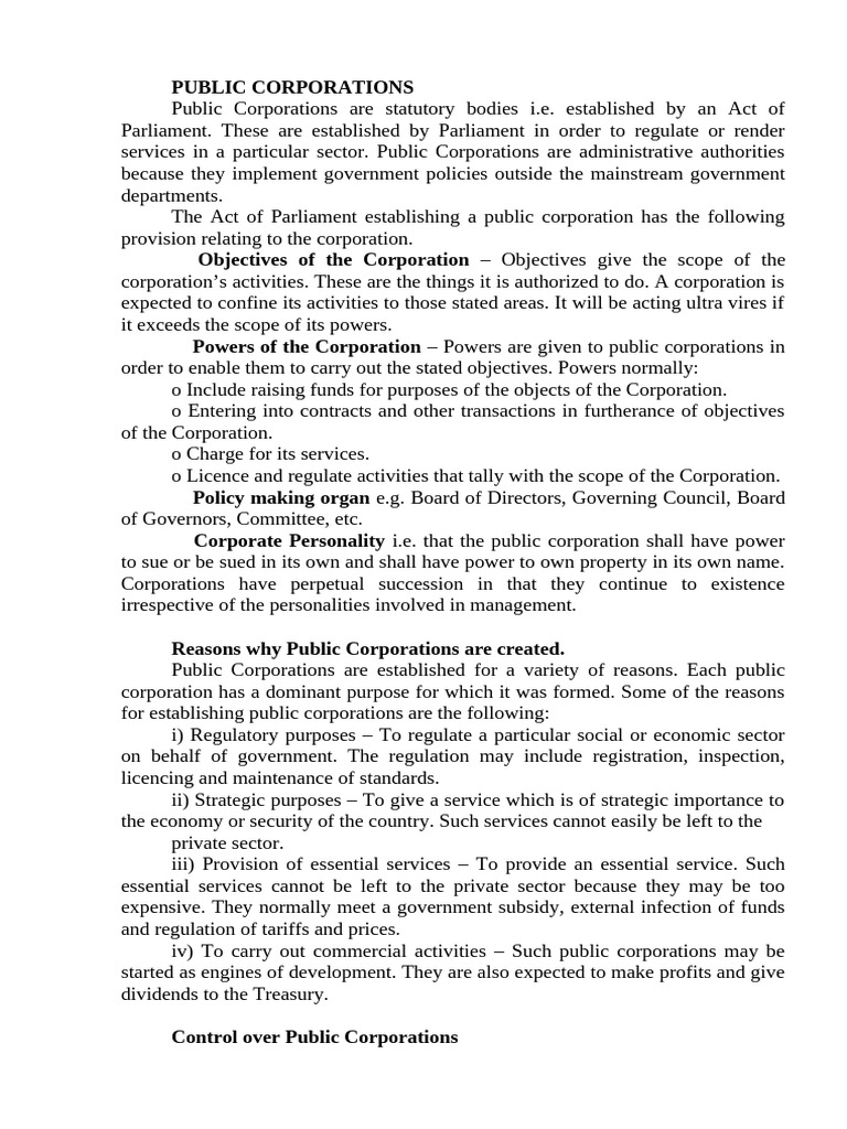 PUBLIC CORPORATIONS | PDF | Corporations | State Owned Enterprise