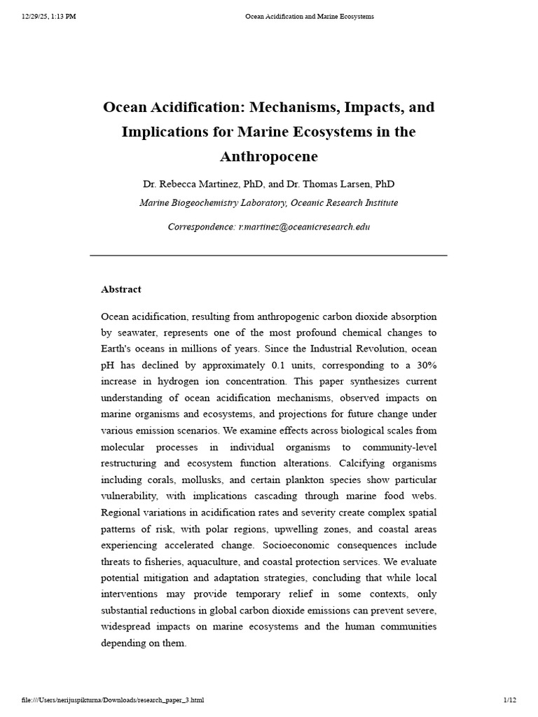 Ocean Acidification's Impact on Marine Life | PDF | Ocean Acidification ...