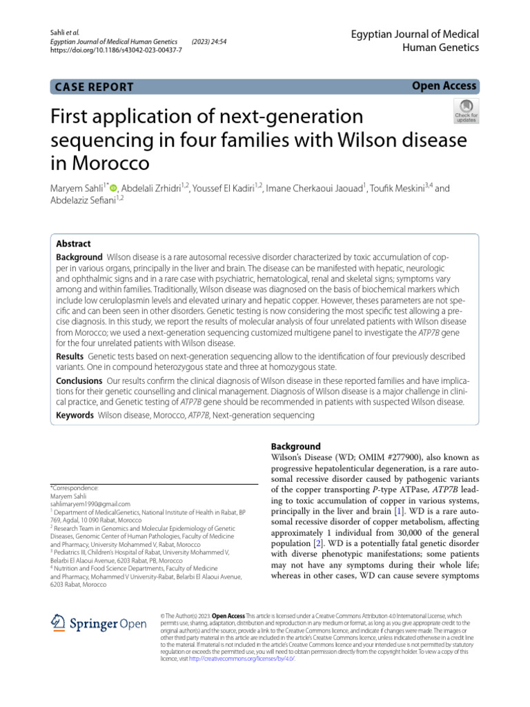 First Application of Next Generation 4 Families With Wilson Disease ...