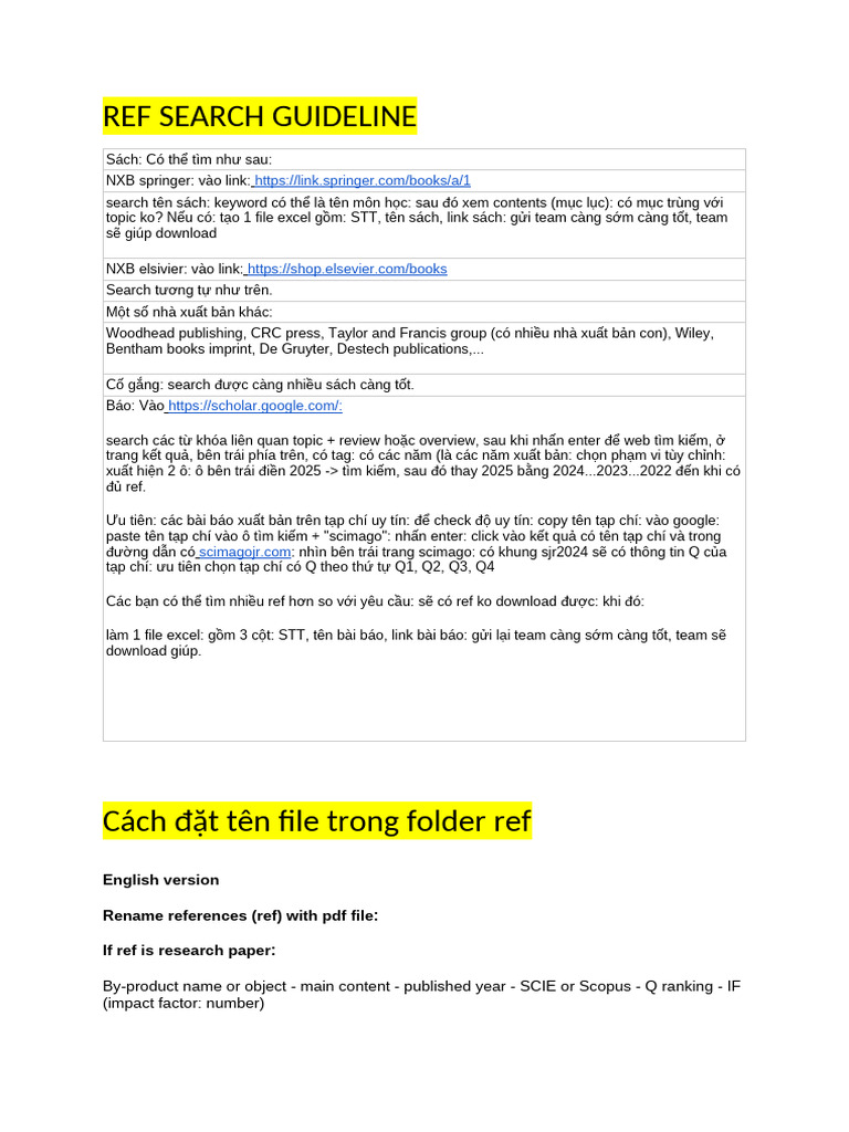 Ref Search Guideline: English Version Rename References (Ref) With PDF ...