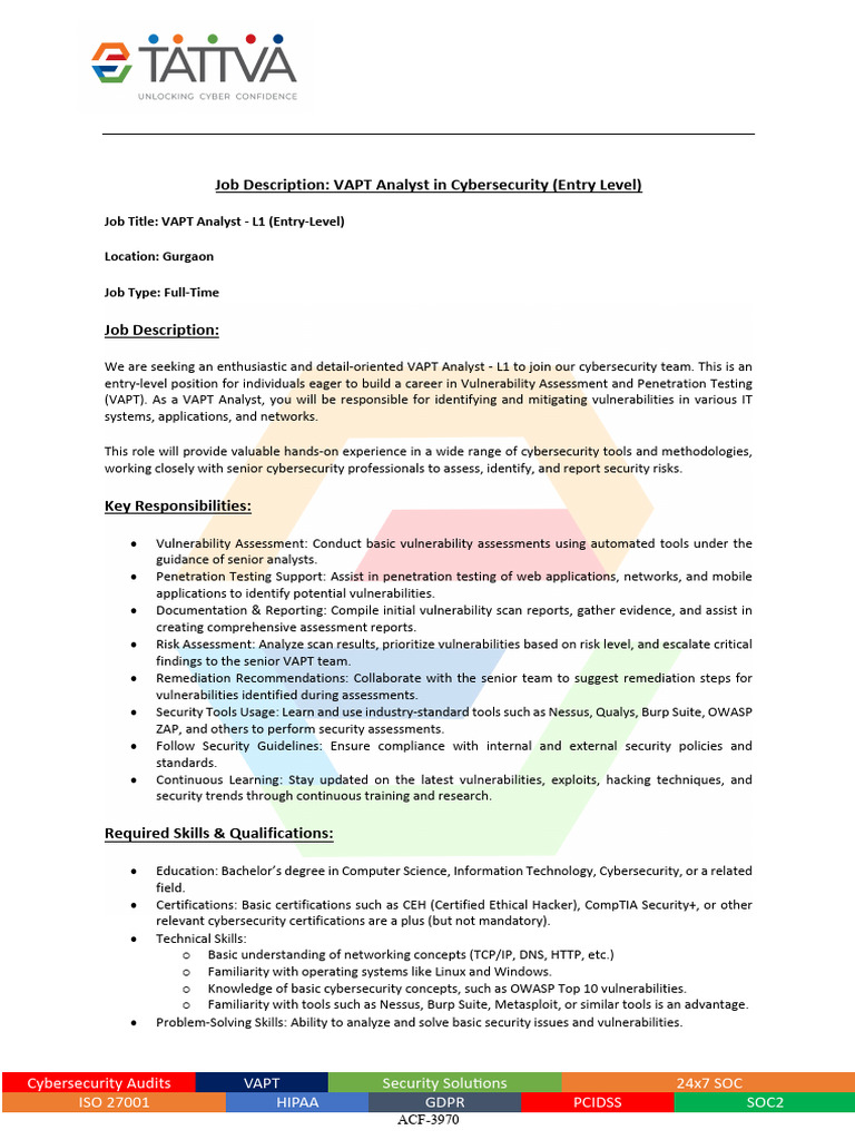 Entry-Level VAPT Analyst Job in Gurgaon | PDF | Computer Security ...