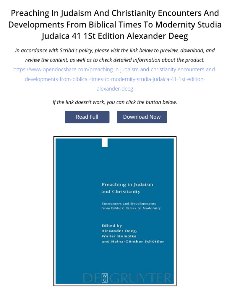 Preaching in Judaism and Christianity Encounters and Developments from ...