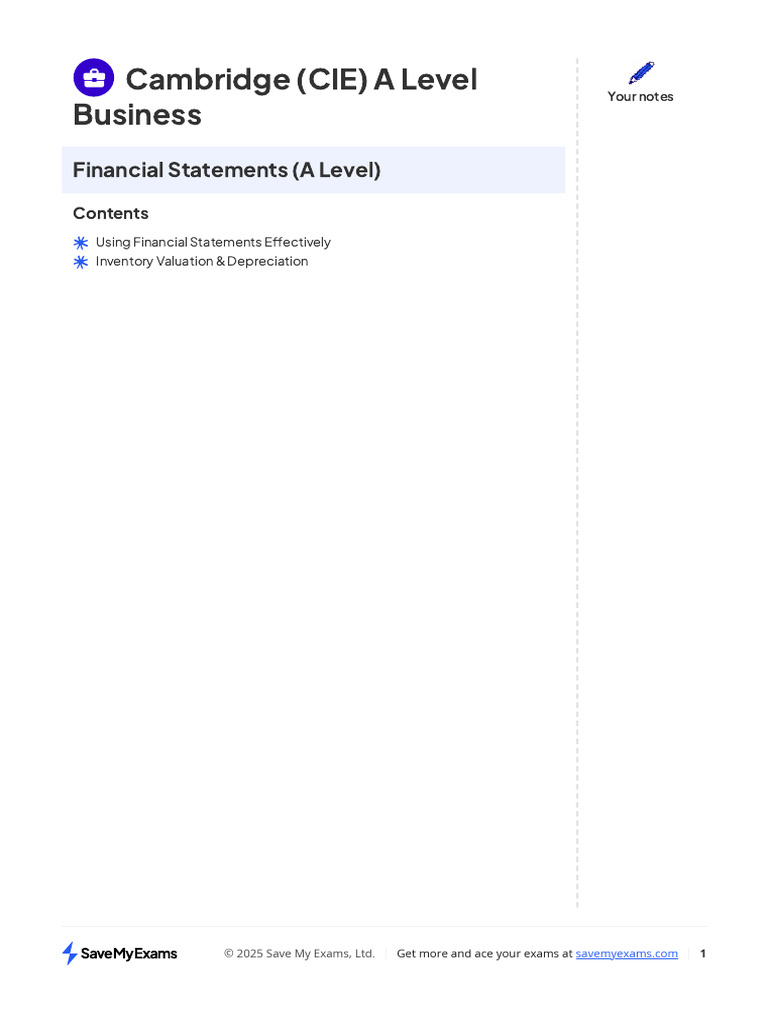 A Level Business Financial Statements Guide | PDF | Depreciation | Book ...