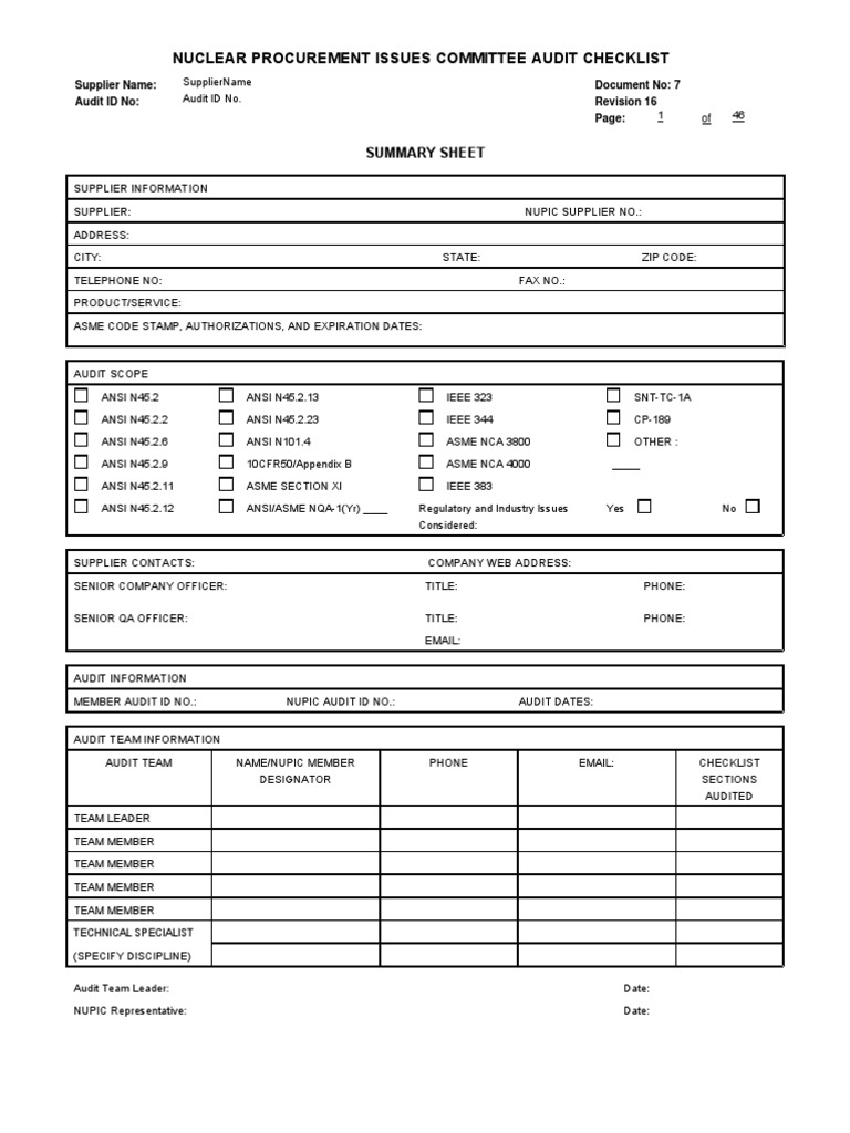 Checklist Document | PDF | Verification And Validation | Audit