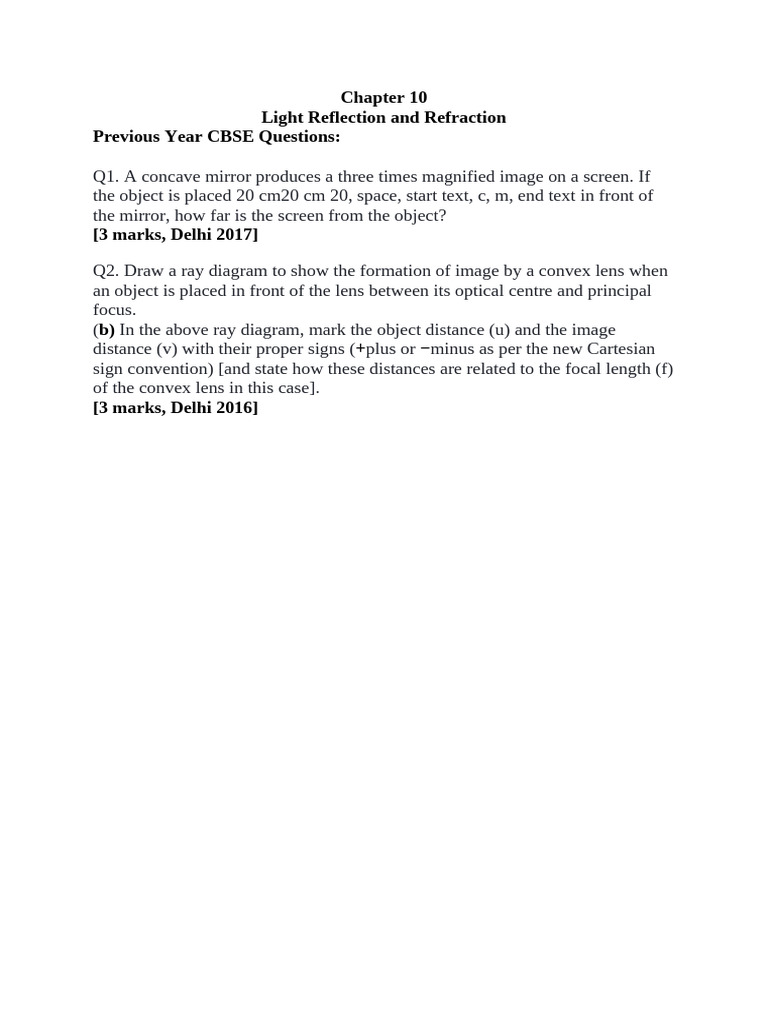 CBSE Chapter 10: Light Reflection & Refraction | PDF