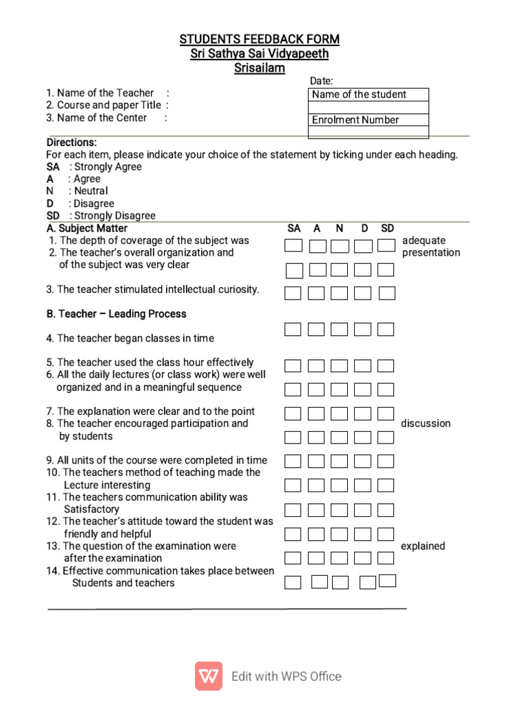 Students Feedback Form | PDF | Learning