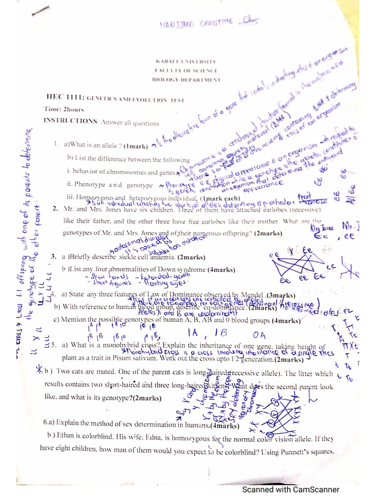 Genetics Past Paper | PDF