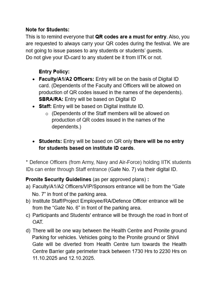 Entry Policy and Security Guidelines - IICM 8.0 | PDF