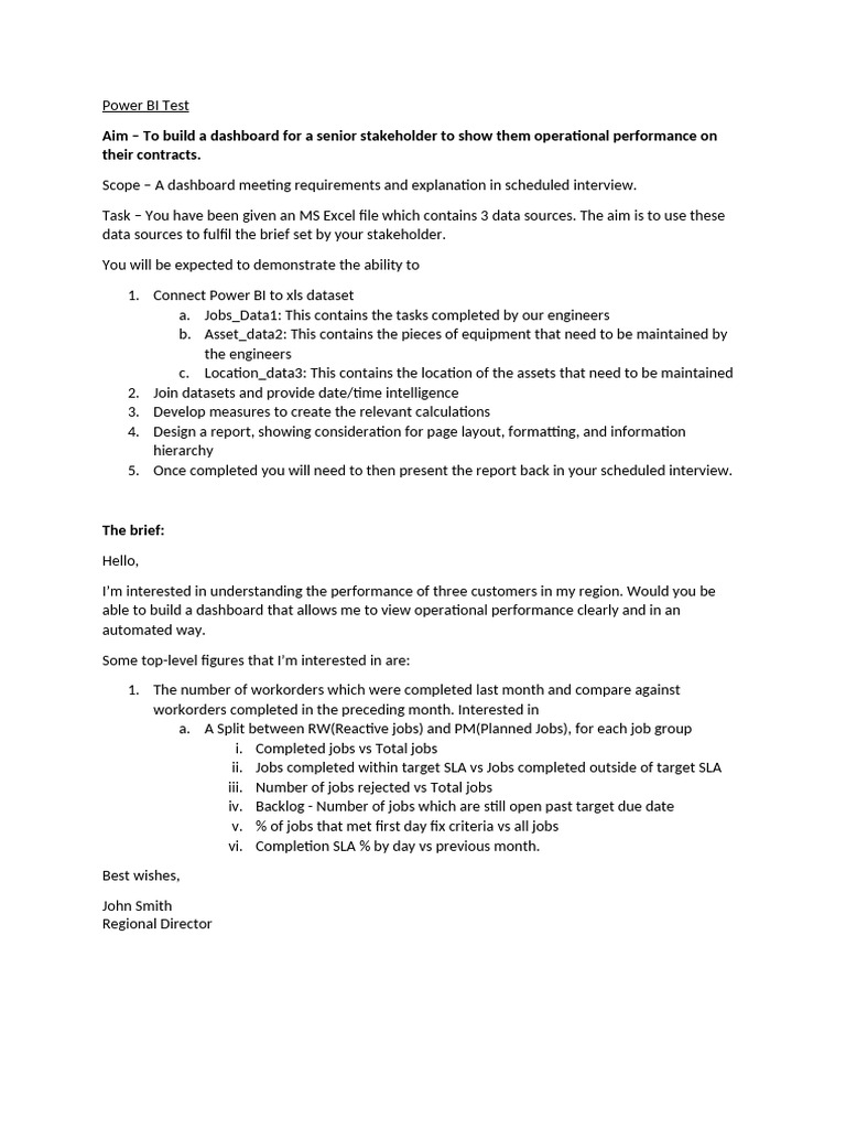 Power BI - Test Brief 2022-11 | PDF