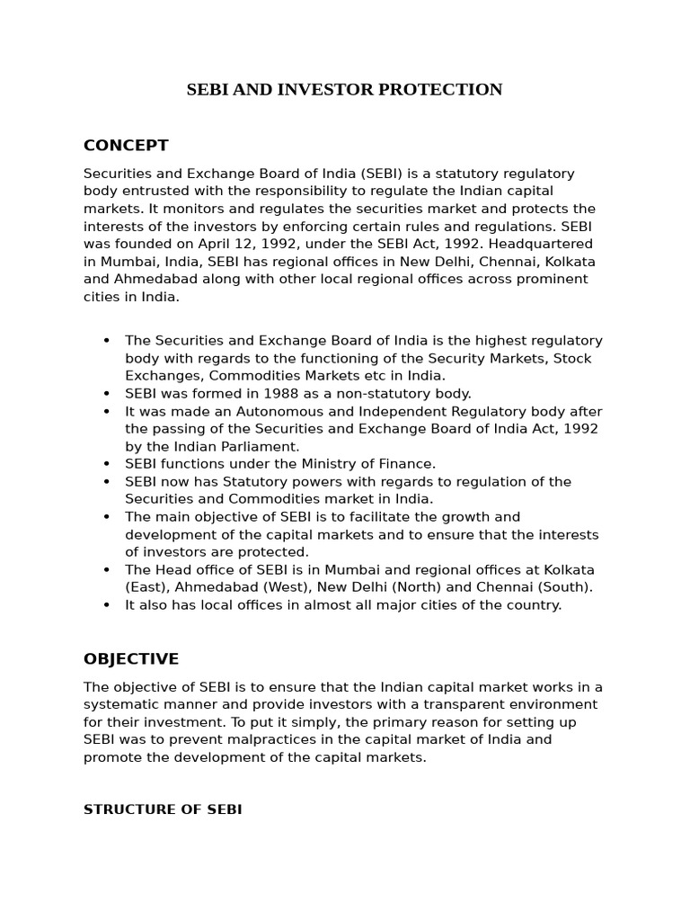 Sebi and Investor Protection | PDF | Securities (Finance) | Investing