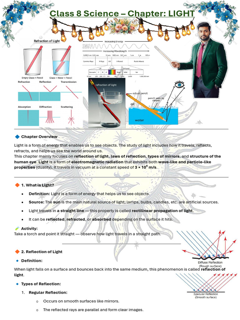class 8 LIGHT | PDF | Reflection (Physics) | Mirror