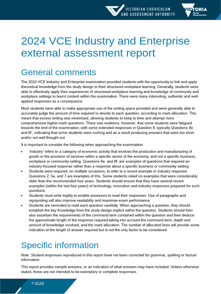 2024 VCE Industry and Enterprise Exam Insights | PDF | Innovation ...