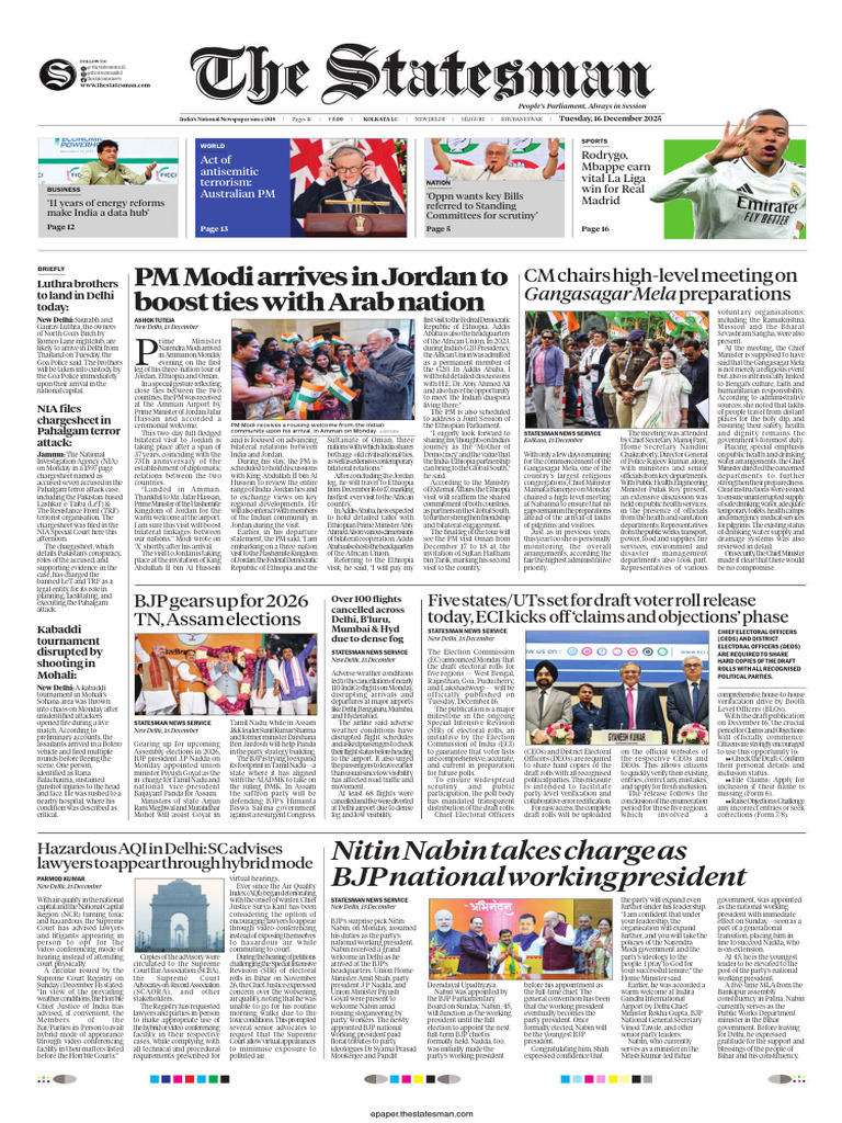 Statesman Kolkata 16 12 | PDF | Narendra Modi | Bharatiya Janata Party