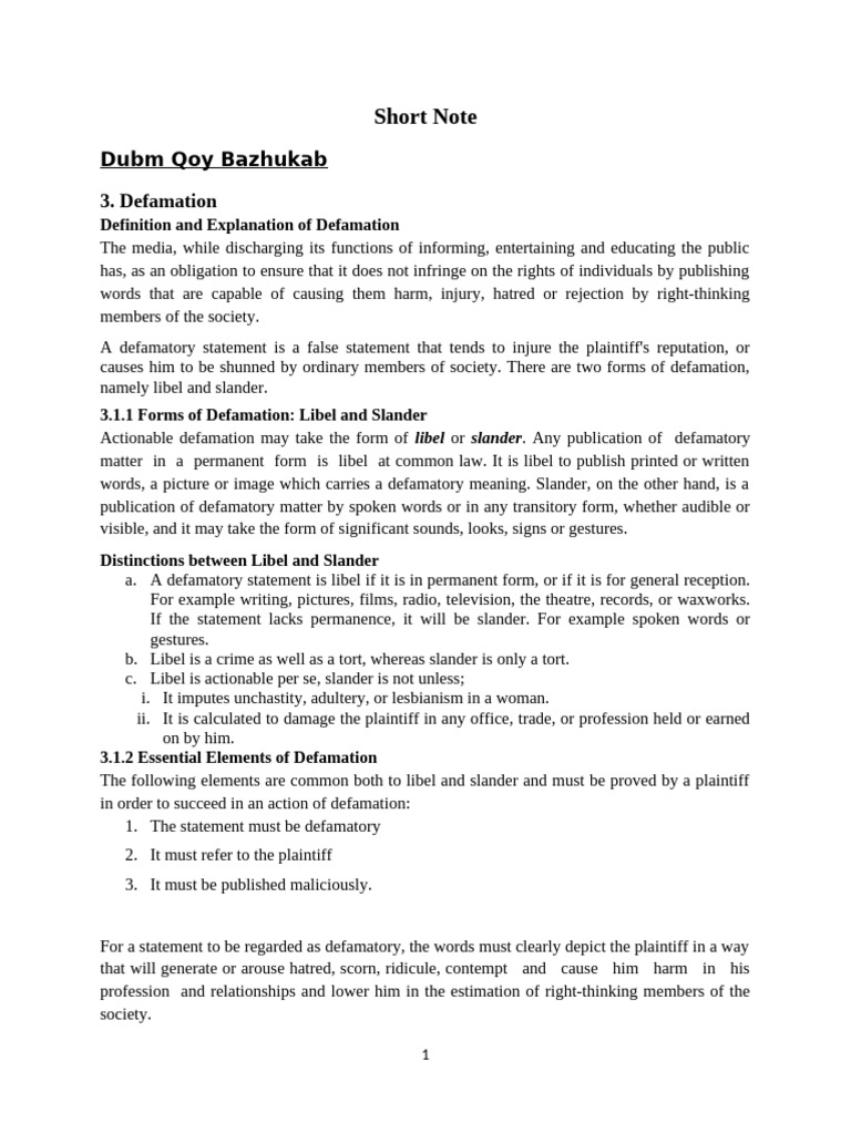 Media Ethics Short Note | PDF | Defamation | Copyright