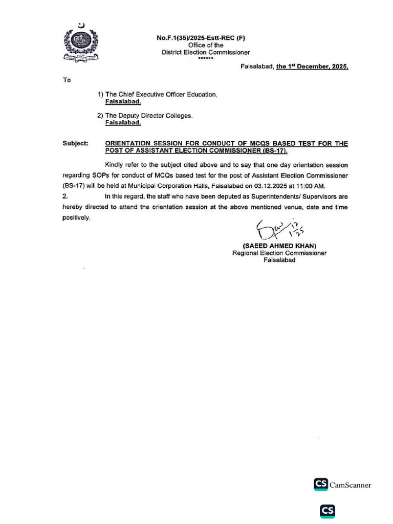 Orientation Session For Assistant Election Commissioner Test Duty | PDF
